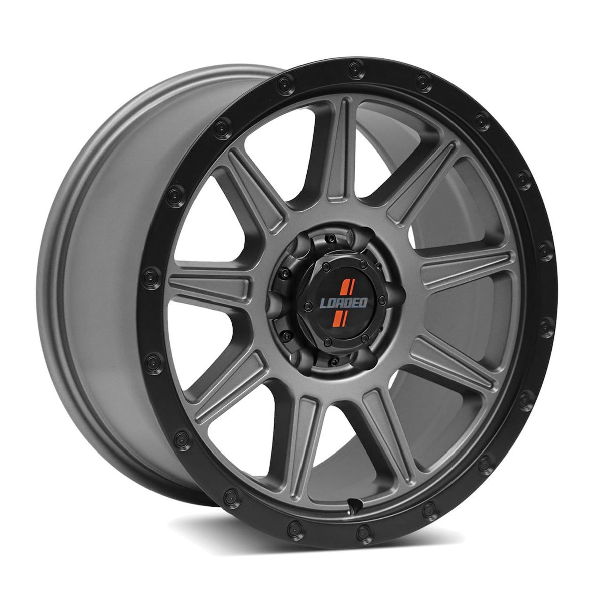 Loaded Gunbarrel Grey with Black Lip – Bud's Tyres